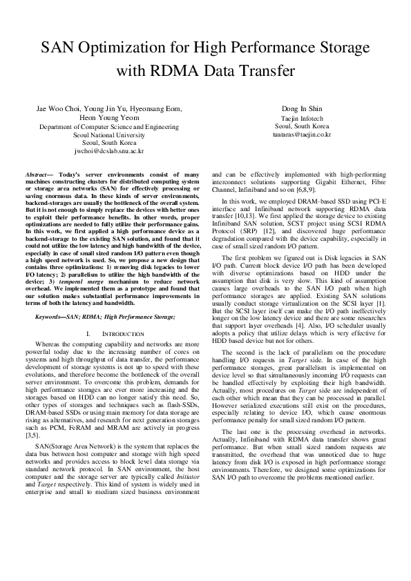 (PDF) SAN Optimization for High Performance Storage with RDMA Data Transfer (PDF) SAN Optimization for High Performance Storage with RDMA Data Transfer