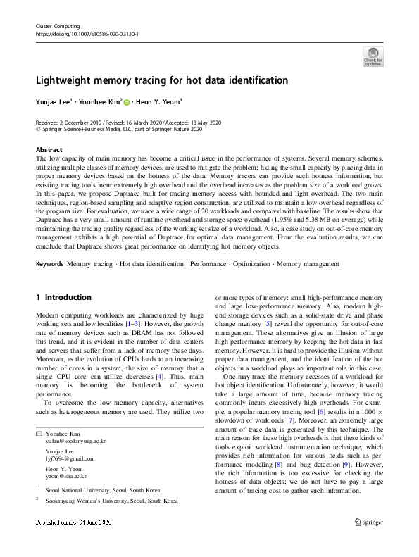 (PDF) Lightweight memory tracing for hot data identification