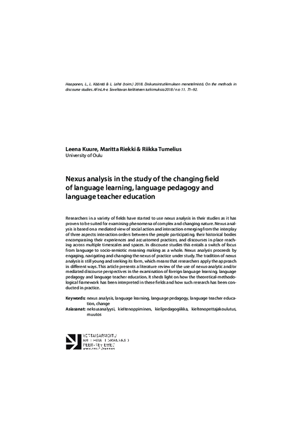 (PDF) Nexus analysis in the study of the changing field of language ...