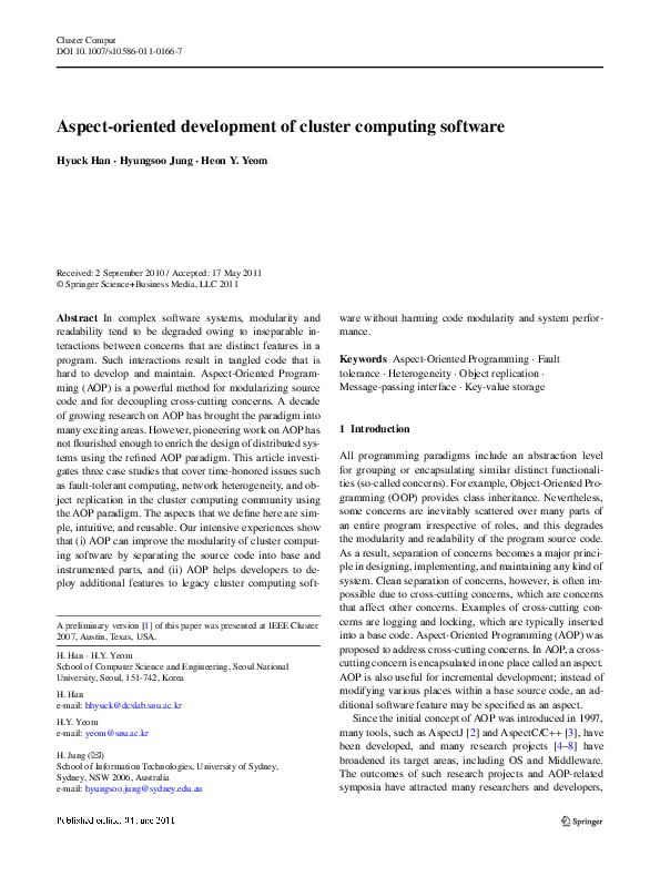 (PDF) Aspect-oriented development of cluster computing software