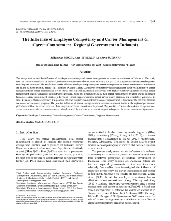 (PDF) The Influence of Employee Competency and Career Management on Career Commitment: Regional ...