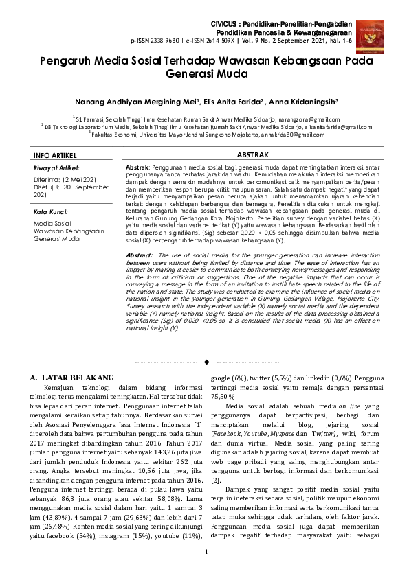 (PDF) Pengaruh Media Sosial Terhadap Wawasan Kebangsaan Pada Generasi Muda