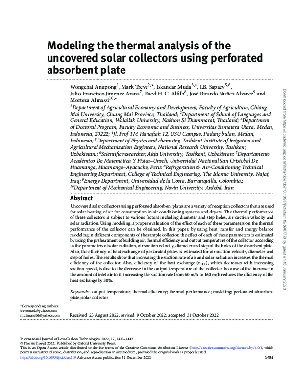 (PDF) Modeling the thermal analysis of the uncovered solar collectors using perforated absorbent ...