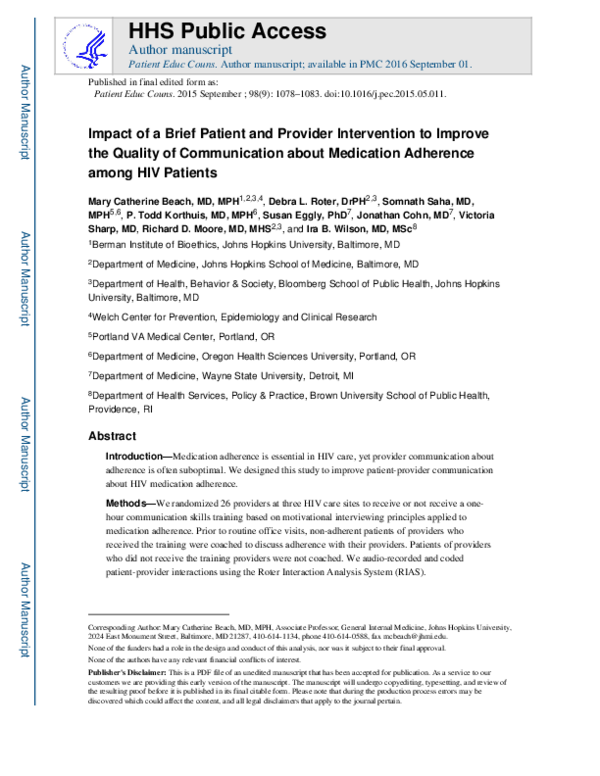(PDF) Impact of a brief patient and provider intervention to improve the quality of ...