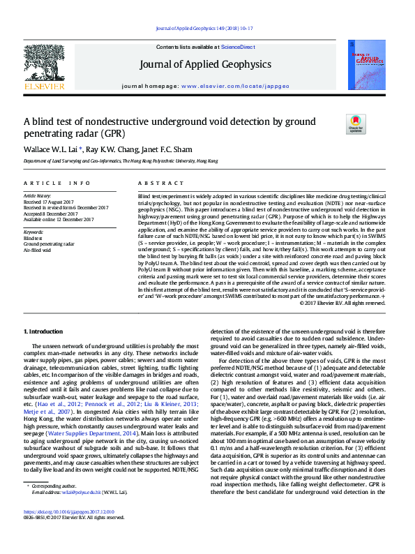 Pdf A Blind Test Of Nondestructive Underground Void Detection By Ground Penetrating Radar Gpr
