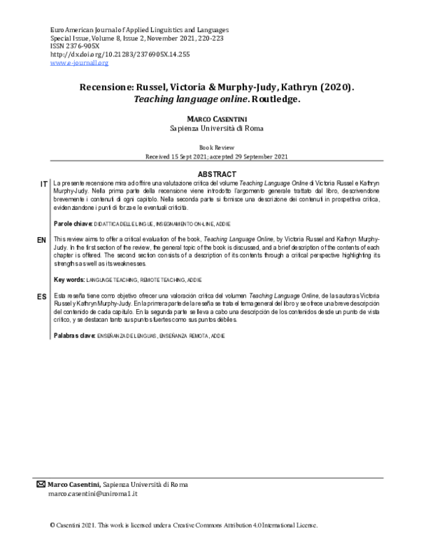 (PDF) Recensione: Russel, Victoria & Murphy-Judy, Kathryn (2020 ...