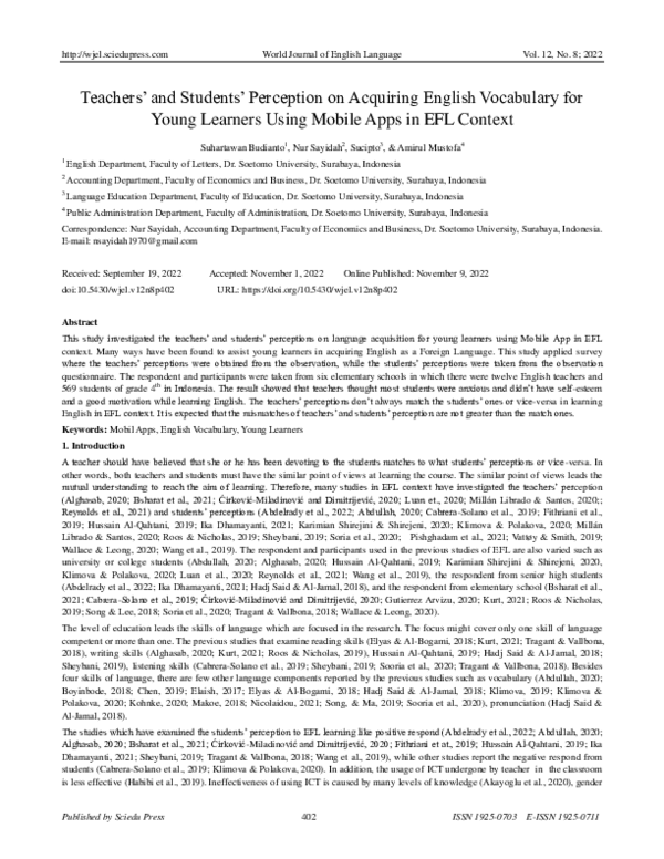 (PDF) Teachers’ and Students’ Perception on Acquiring English ...