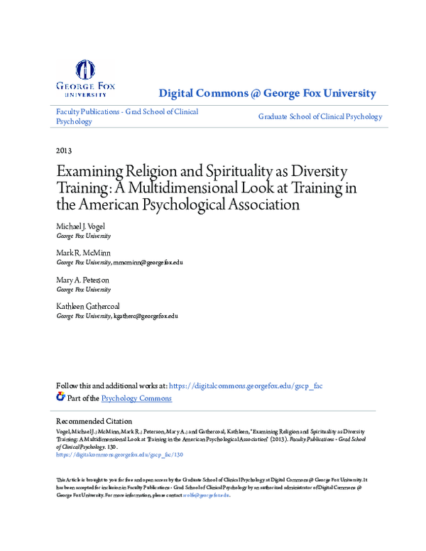 (PDF) Examining religion and spirituality as diversity training: A ...