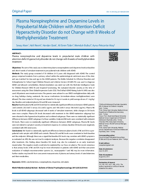 (PDF) Plasma norepinephrine and dopamine levels in prepubertal male ...