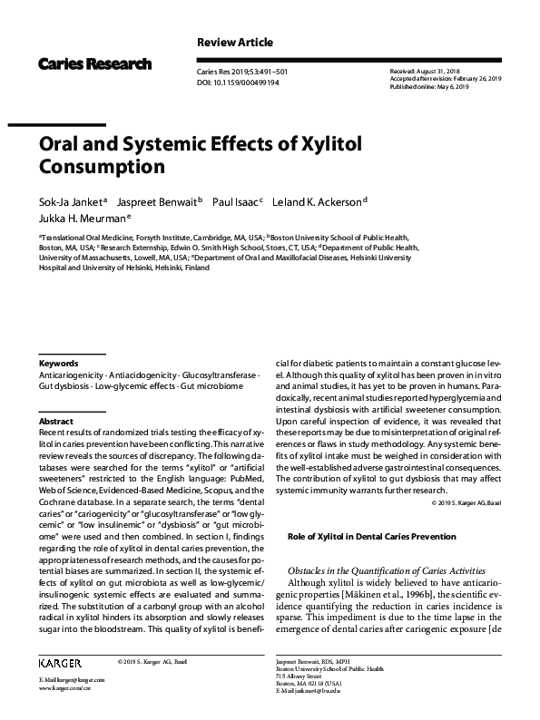 (PDF) Oral and Systemic Effects of Xylitol Consumption