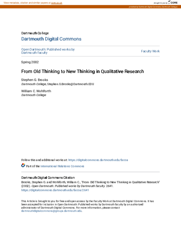 (PDF) From Old Thinking to New Thinking in Qualitative Research