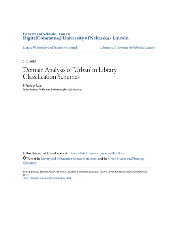 (PDF) Domain Analysis of ‘Urban’ in Library Classification Schemes