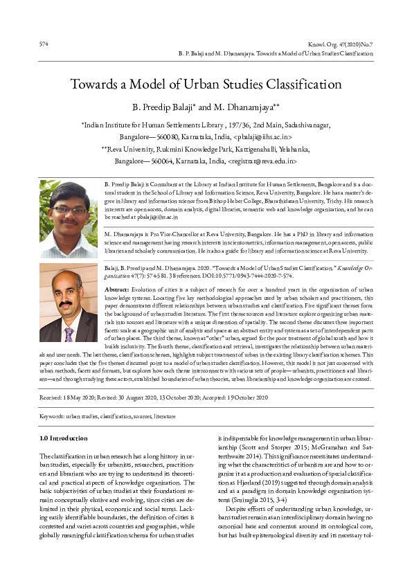 (PDF) Towards a Model of Urban Studies Classification