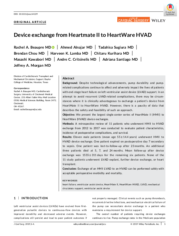 (PDF) Device exchange from Heartmate II to HeartWare HVAD