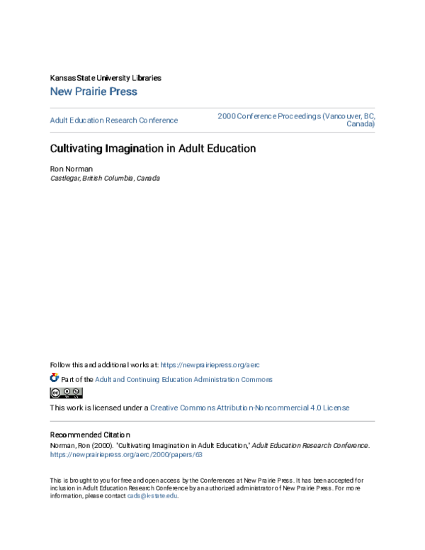 (PDF) Cultivating imagination in adult education