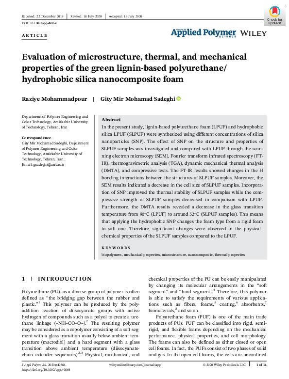 (PDF) Evaluation of microstructure, thermal, and mechanical properties of the green lignin‐based ...