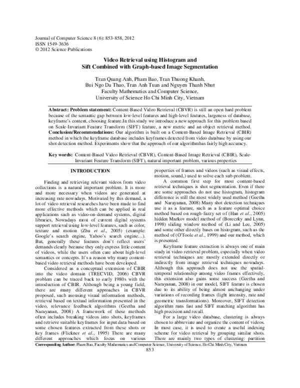 (PDF) Video Retrieval via SIFT and Graph-Based Segmentation