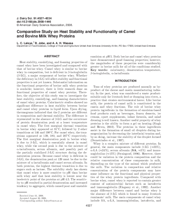 (PDF) Comparative Study on Heat Stability and Functionality of Camel ...