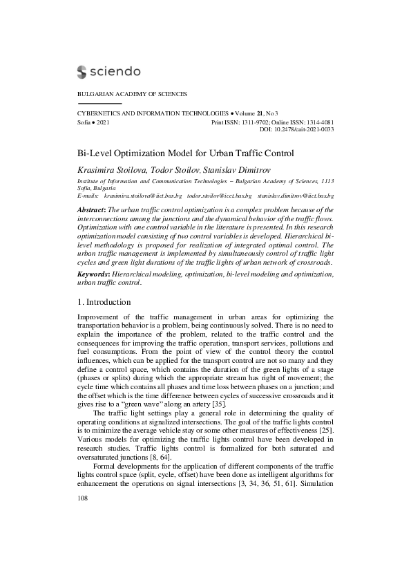 (PDF) Bi-Level Optimization Model for Urban Traffic Control