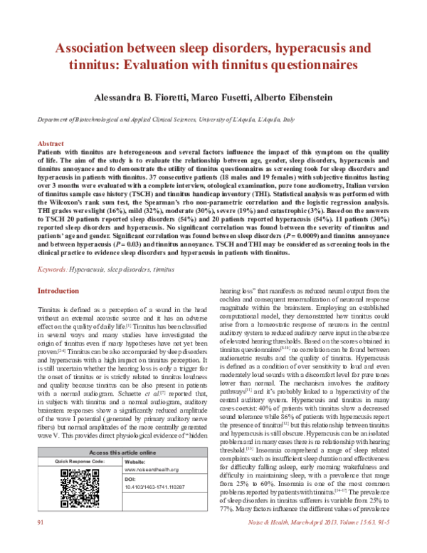 (PDF) Association between sleep disorders, hyperacusis and tinnitus ...
