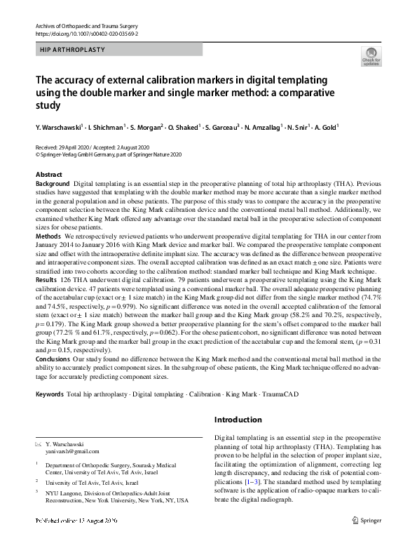 (PDF) The accuracy of external calibration markers in digital ...