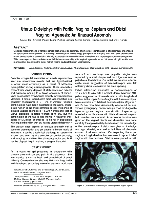 (PDF) Uterus didelphys with partial vaginal septum and distal vaginal ...