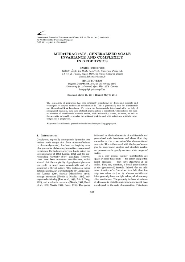 Pdf Multifractals Generalized Scale Invariance And Complexity In Geophysics S Lovejoy