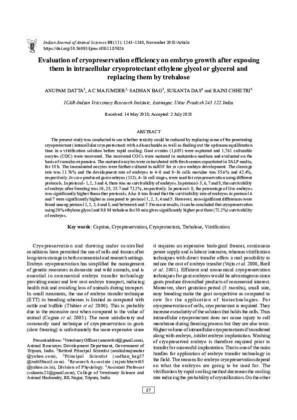 (PDF) Evaluation of cryopreservation efficiency on embryo growth after ...