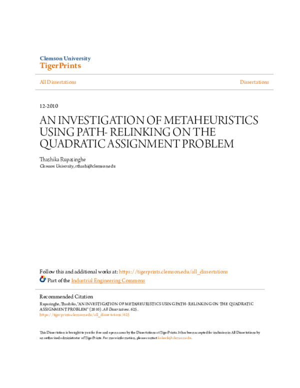 (PDF) An investigation of metaheuristics using path-relinking on the quadratic assignment ...