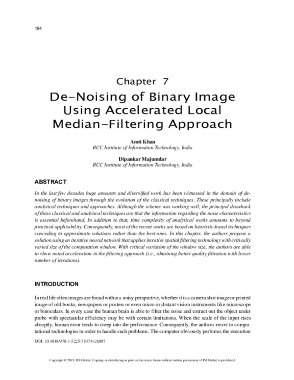 (PDF) De-Noising of Binary Image Using Accelerated Local Median-Filtering Approach
