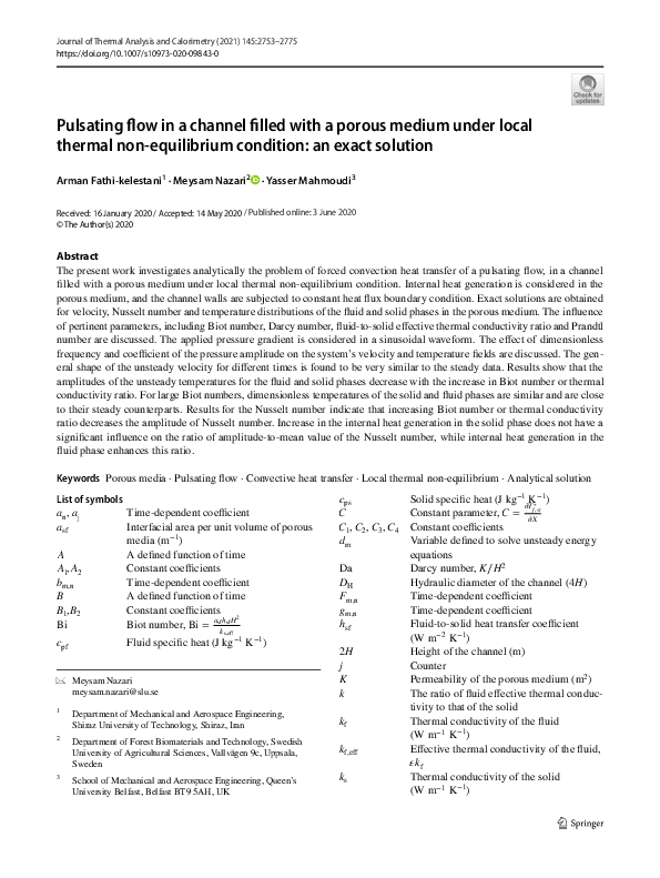 (PDF) Pulsating flow in a channel filled with a porous medium under ...