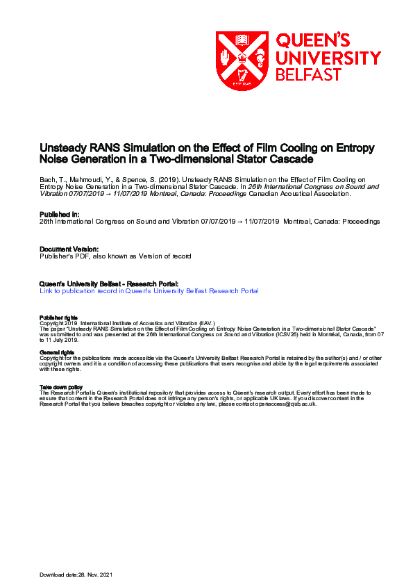 (PDF) Unsteady RANS Simulation on the Effect of Film Cooling on Entropy ...