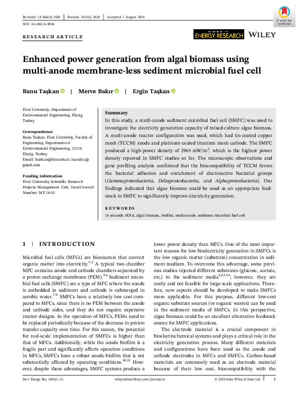 Enhanced power generation from algal biomass using multi‐anode membrane ...