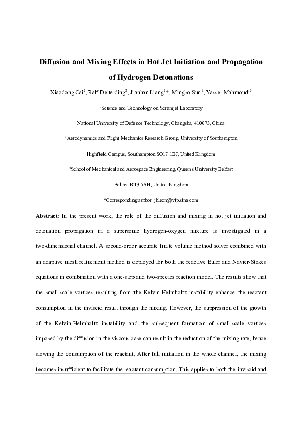 (PDF) Diffusion and mixing effects in hot jet initiation and ...
