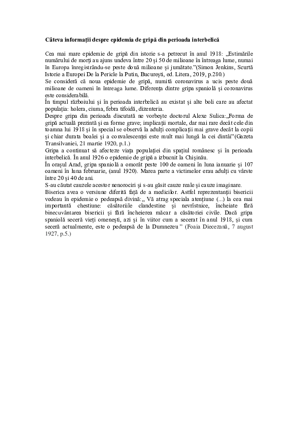(PDF) Cateva informatii despre epidemia de gripa