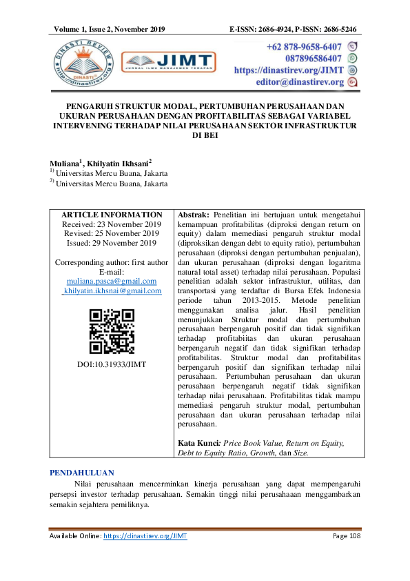 (PDF) Pengaruh Struktur Modal, Pertumbuhan Perusahaan Dan Ukuran Perusahaan Dengan ...