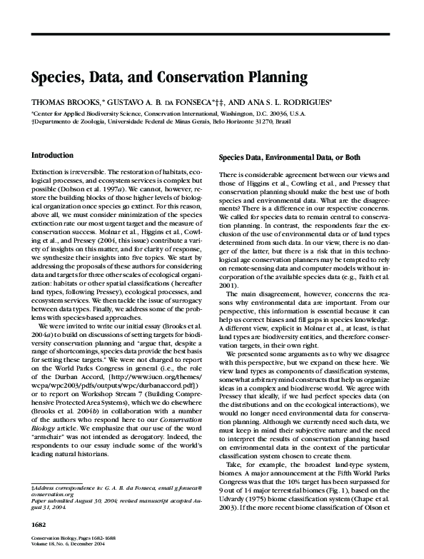 (PDF) Species, Data, and Conservation Planning