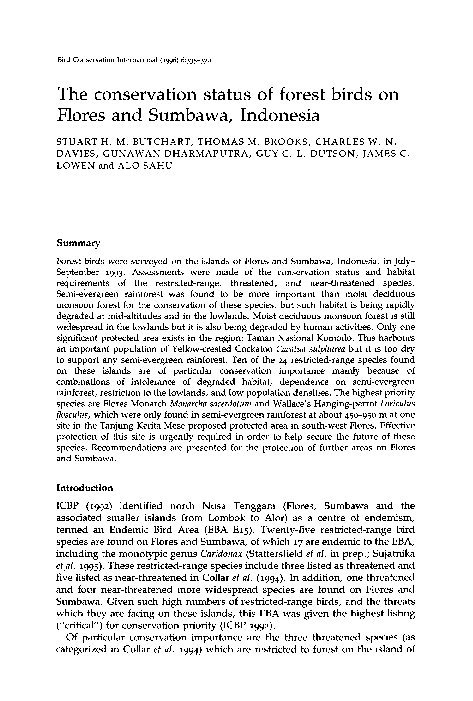 (PDF) The conservation status of forest birds on Flores and Sumbawa ...