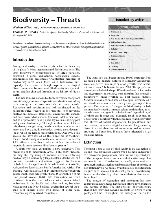 (PDF) Biodiversity – Threats