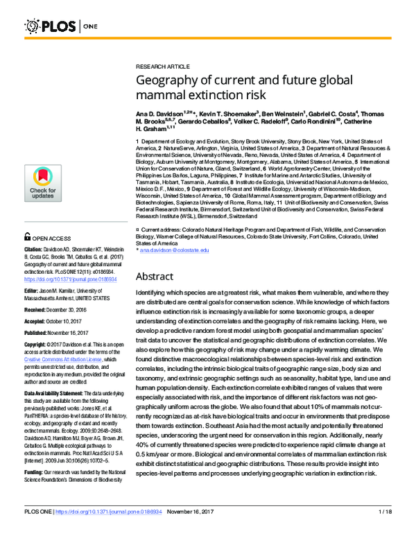 (PDF) Geography of current and future global mammal extinction risk