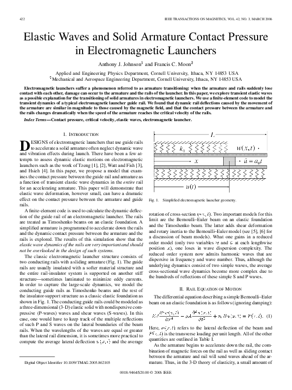 (PDF) Elastic waves and solid armature contact pressure in electromagnetic launchers