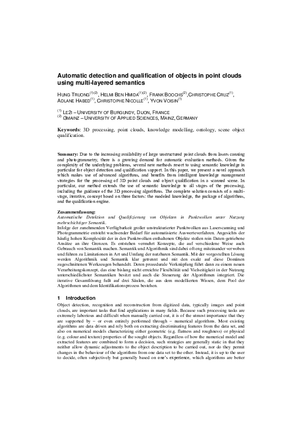 Pdf Automatic Detection And Qualification Of Objects In Point Clouds 2454