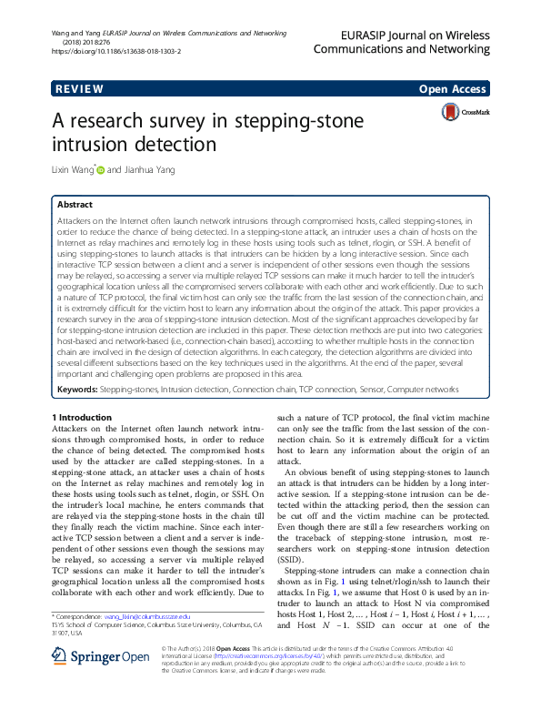 (PDF) A research survey in stepping-stone intrusion detection