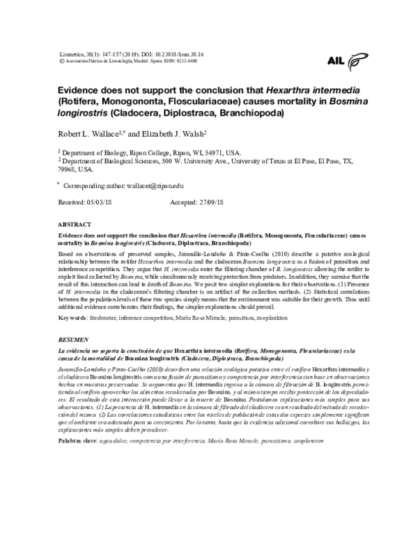 (PDF) Evidence does not support the conclusion that Hexarthra ...