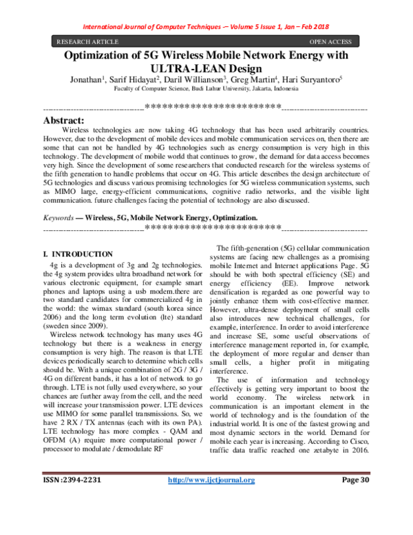 (PDF) Optimization of 5G Wireless Mobile Network Energy withULTRA-LEAN Design | Sarif Hidayat ...