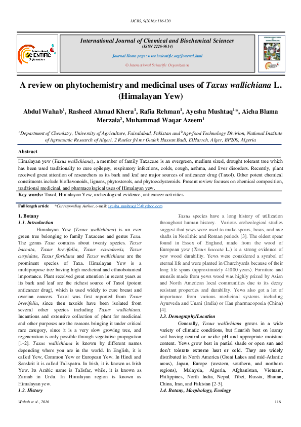 (PDF) A review on phytochemistry and medicinal uses of Taxus ...