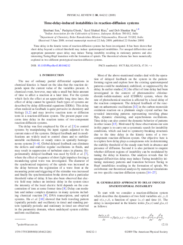 (PDF) Time-delay-induced instabilities in reaction-diffusion systems