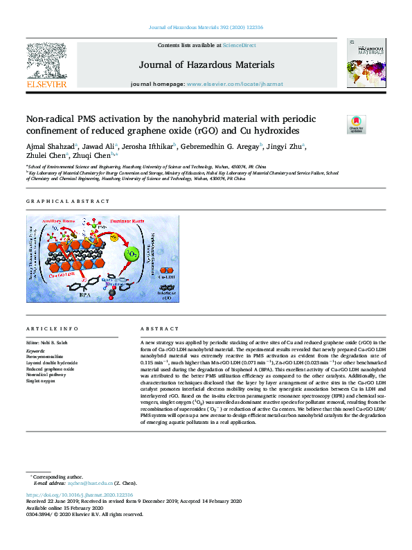 (PDF) Non-radical PMS activation by the nanohybrid material with ...