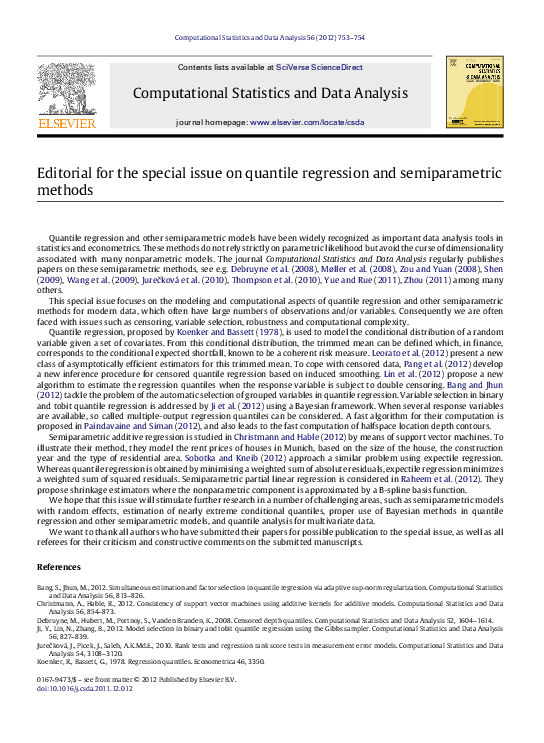 Pdf Editorial For The Special Issue On Quantile Regression And