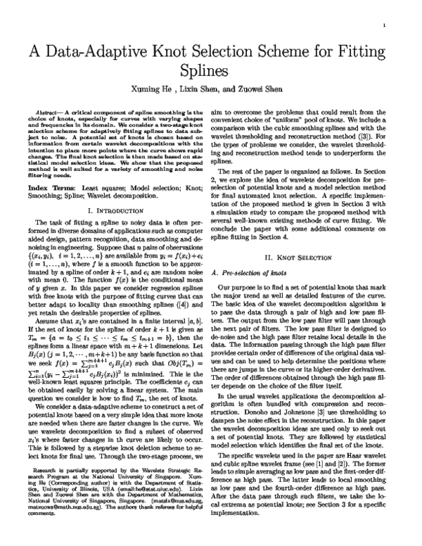 (PDF) Adaptive Knot Selection for Spline Fitting